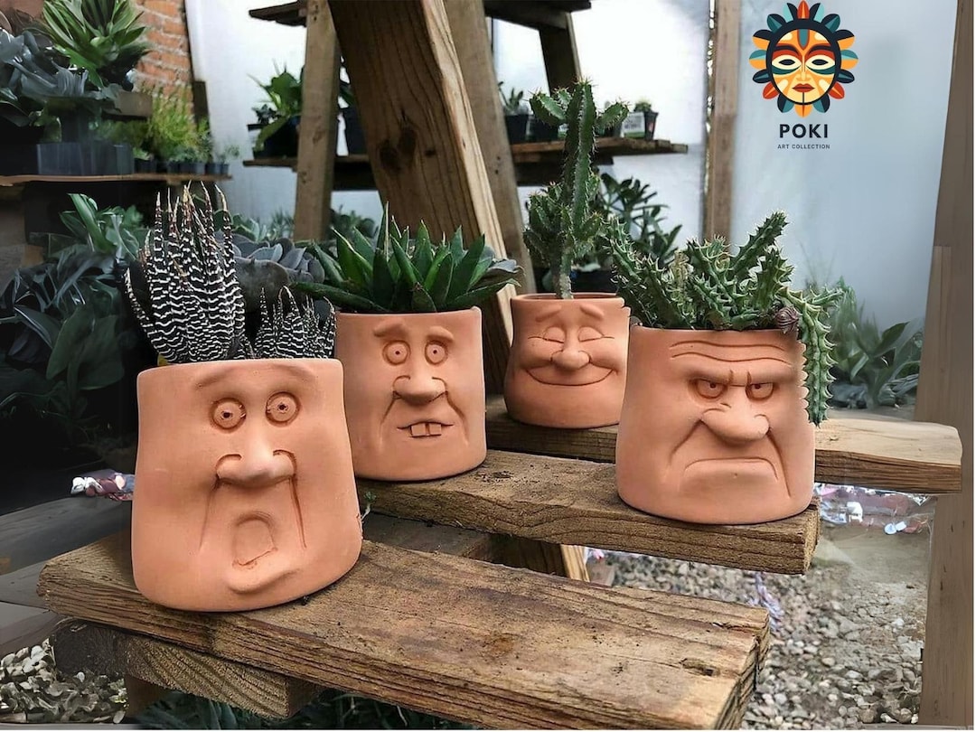 Funny Face Flower Pot - Caricature Resin Planter | Whimsical Home Decor ...