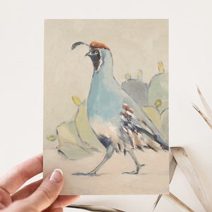 Bird Greeting Card | 5x7 | Quail | Bird in the Desert | Original Art ...