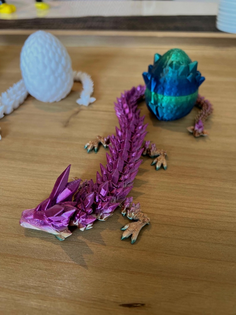 3D Printed Crystal Dragon, Dragon Egg, Articulated Dragon Figure ...