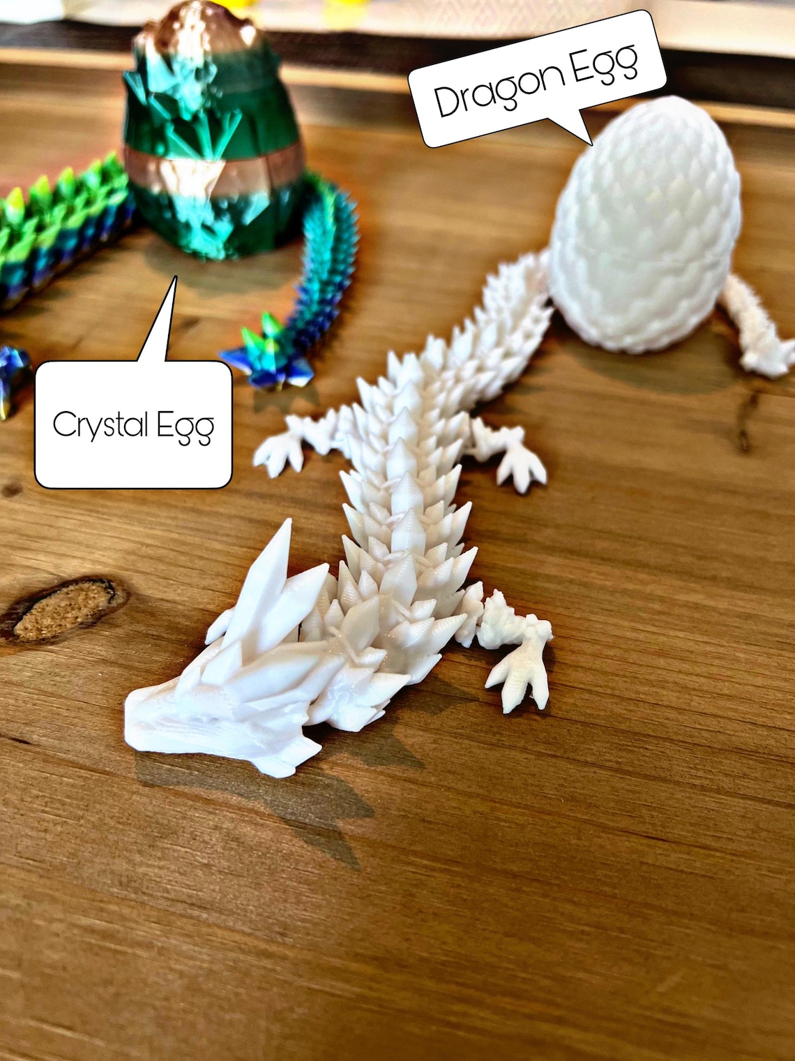 3D Printed Crystal Dragon, Dragon Egg, Articulated Dragon Figure ...