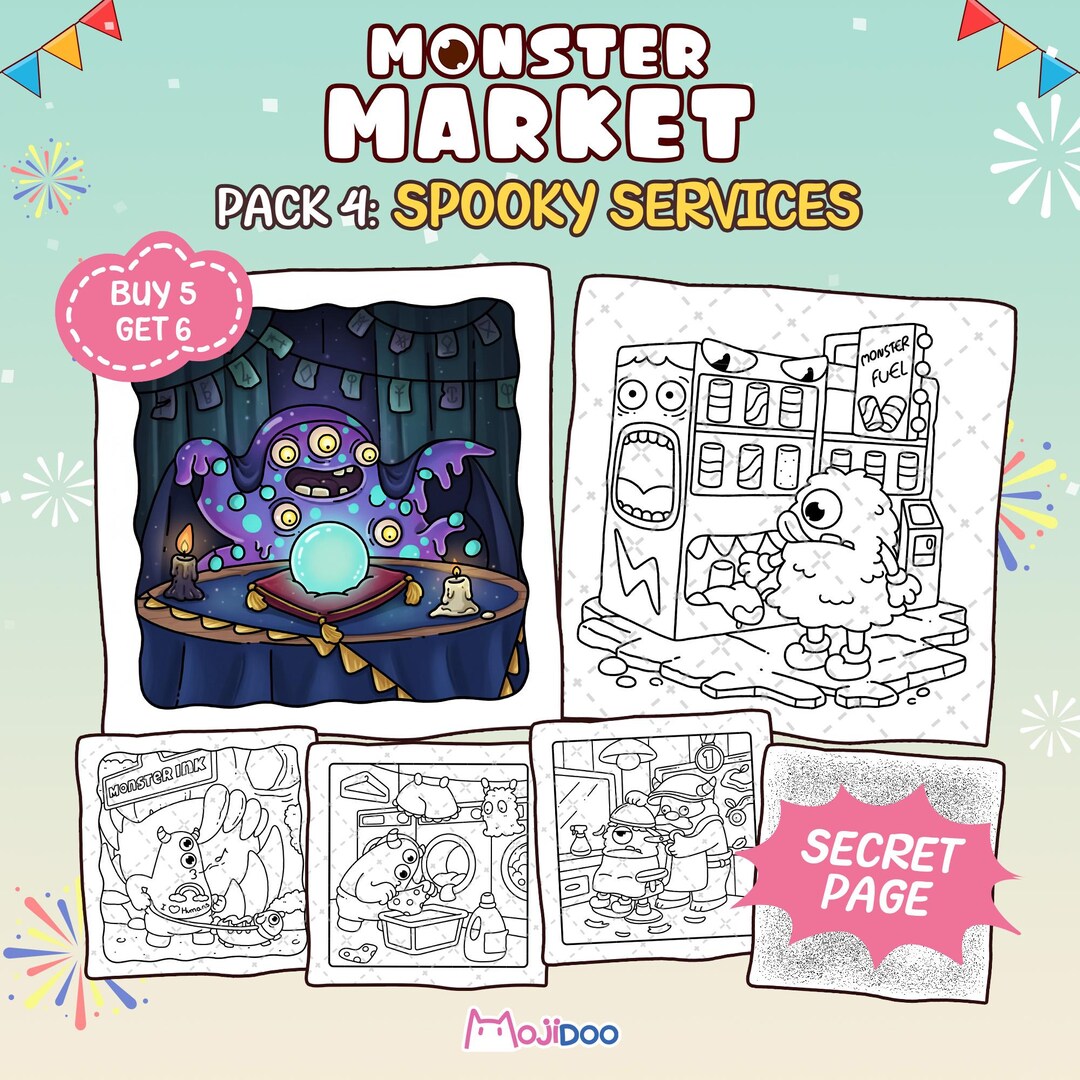 Monster Market Pack 4 – Funny, Creepy Cute Monsters Coloring Book | 6 ...