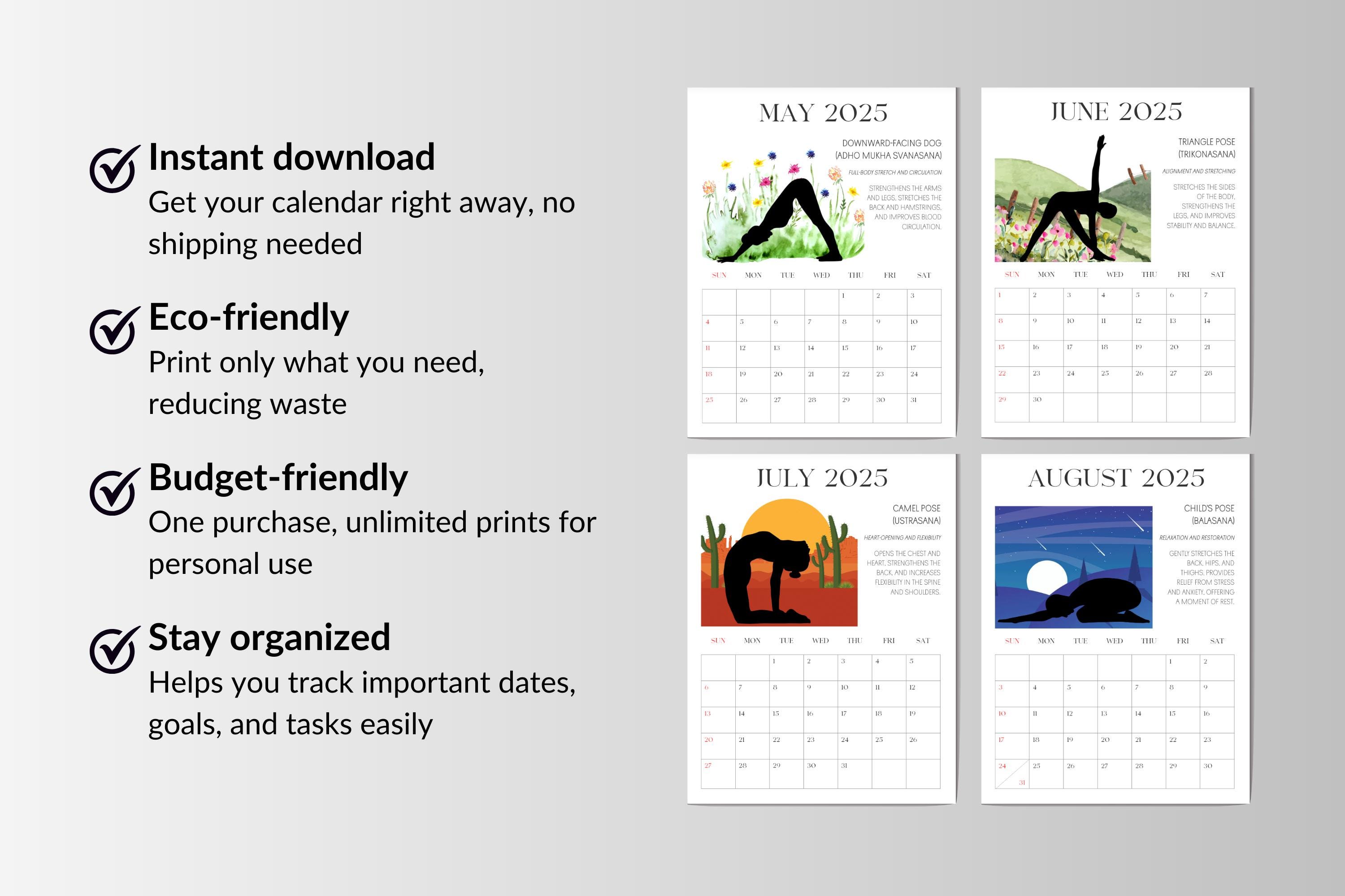 2025 Printable Yoga Wall Calendar – Monthly Planner With Yoga Poses ...