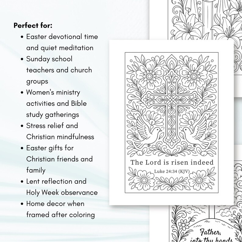 Easter Bible Verse Coloring Pages for Adults: 15 Christian Scripture ...