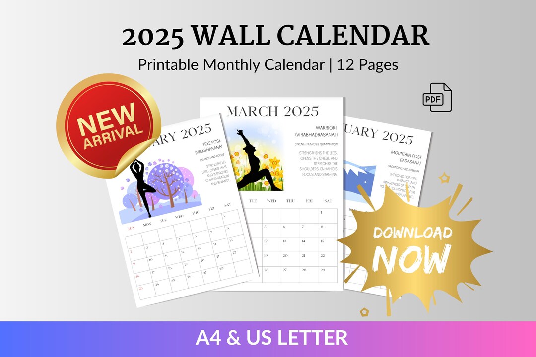 2025 Printable Yoga Wall Calendar – Monthly Planner With Yoga Poses ...