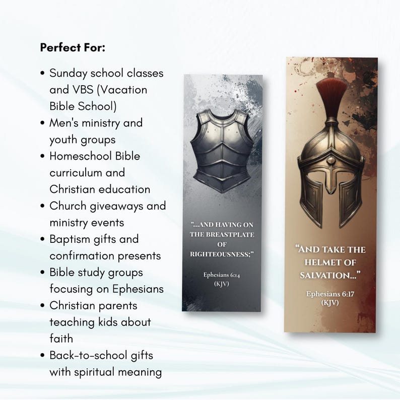 Armor of God Bookmarks Printable | Ephesians 6 Bible Verse Bookmarks ...