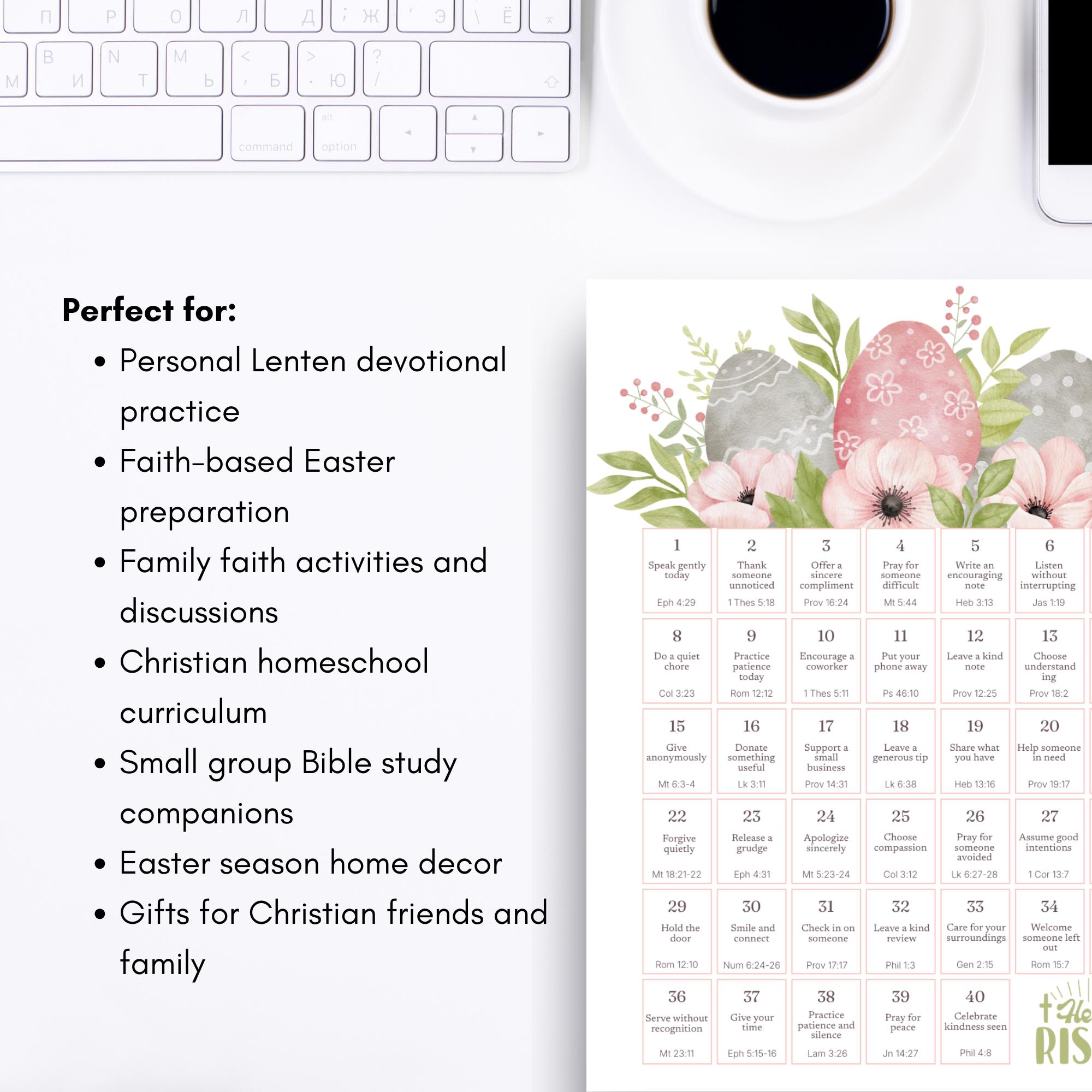 40 Days of Kindness Lent Calendar | Catholic Easter Printable ...