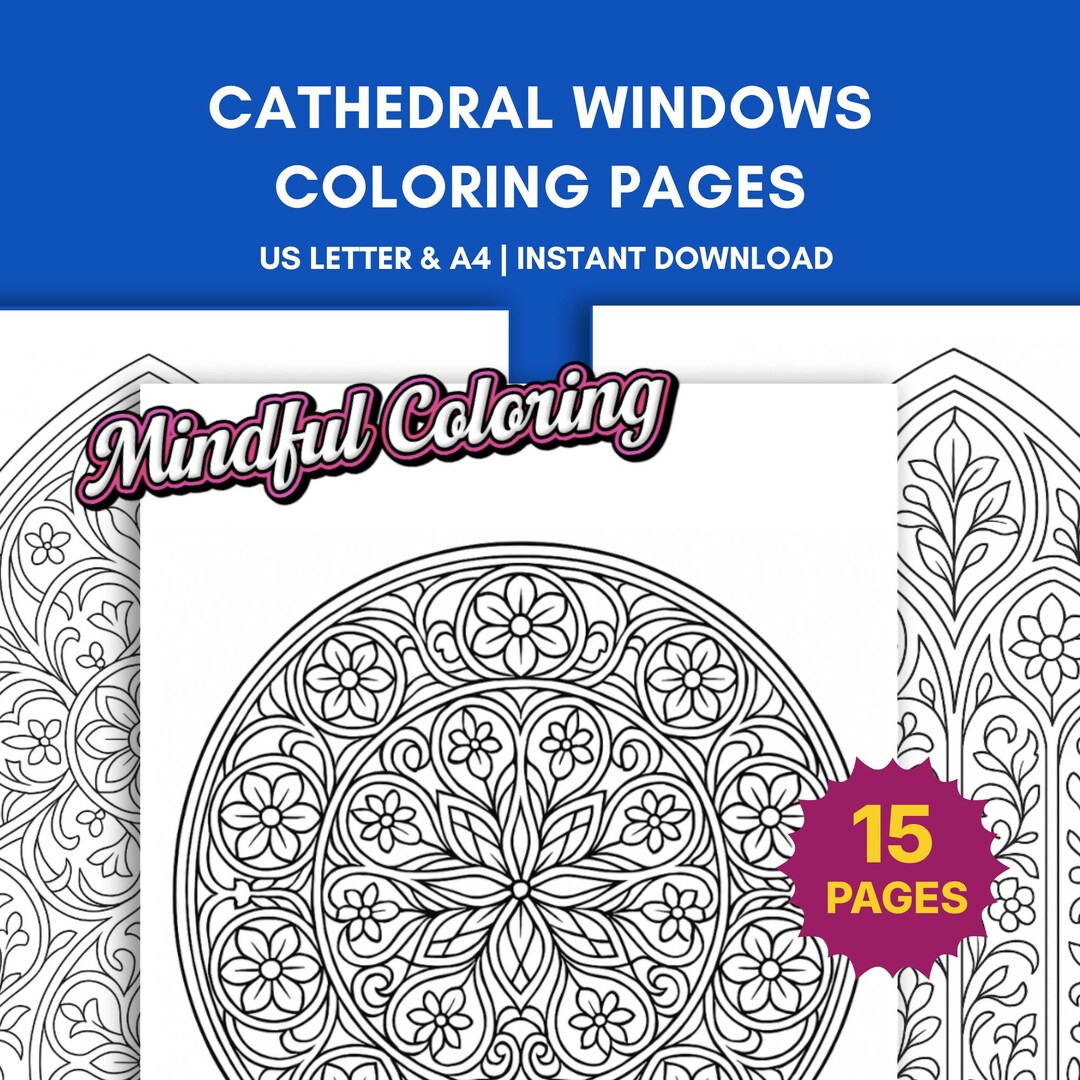 Gothic Cathedral Windows Coloring Pages: 15 Mandala Stained Glass ...