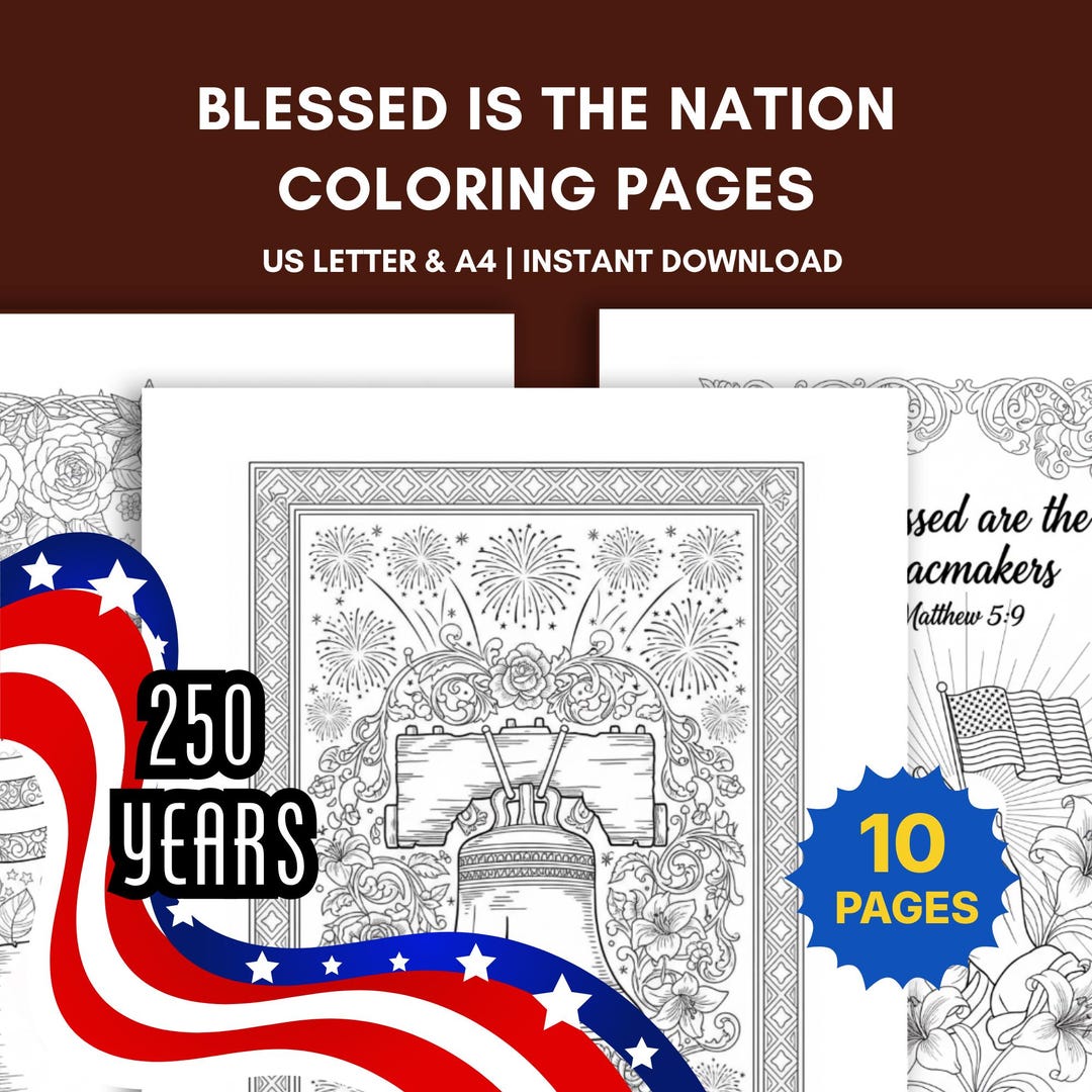 USA 250th Anniversary: 10 Blessed is the Nation Coloring Pages for ...