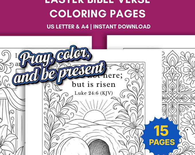 Set of 5 Printable Bible Verse Coloring Pages | Christian Easter ...