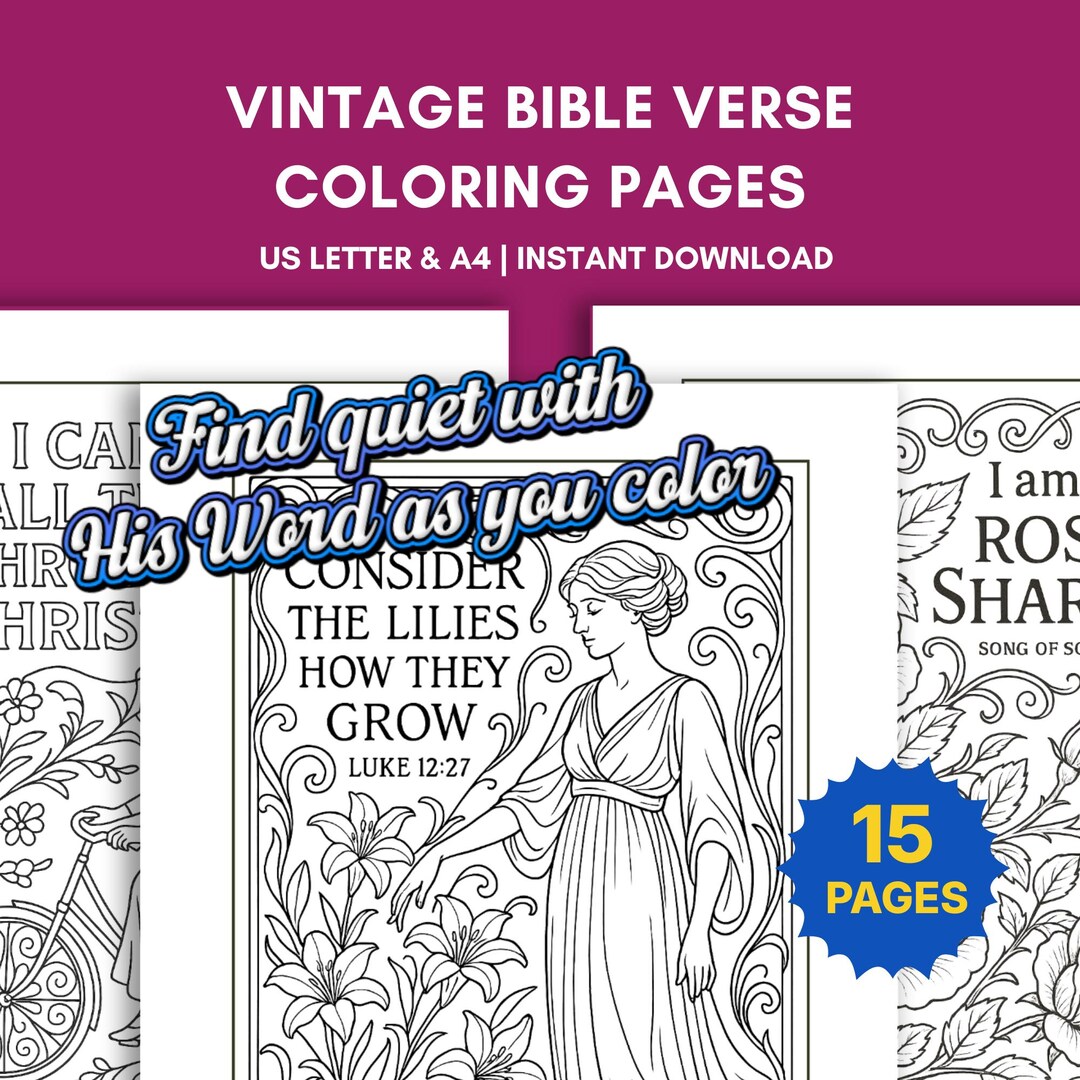 Vintage Bible Verse Coloring Pages: Christian Adult Coloring Sheets ...