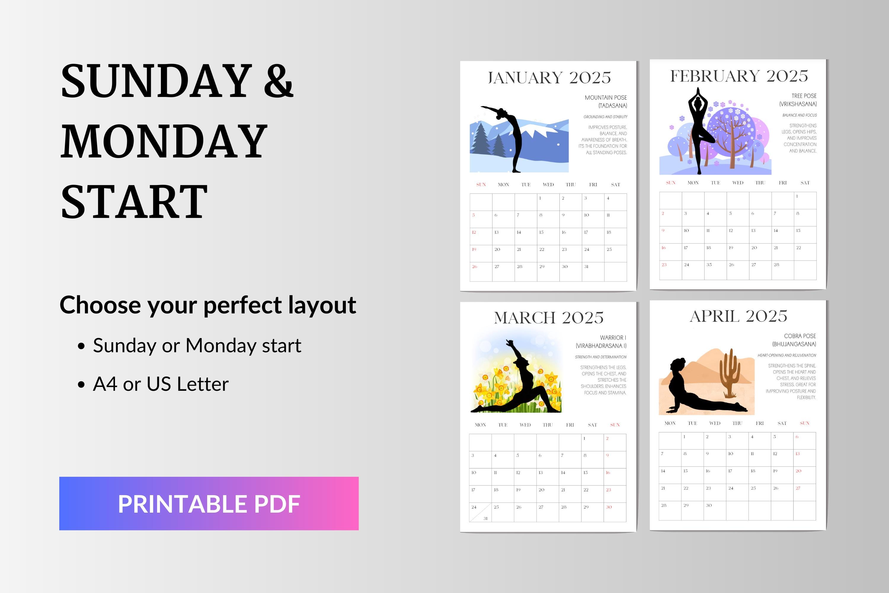 2025 Printable Yoga Wall Calendar – Monthly Planner With Yoga Poses ...