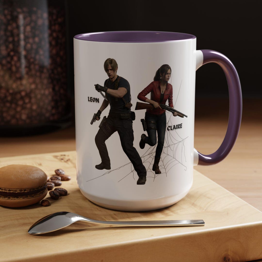 Leon and Claire Character Art Mug | Accent Coffee Mug 11oz 15oz - Etsy