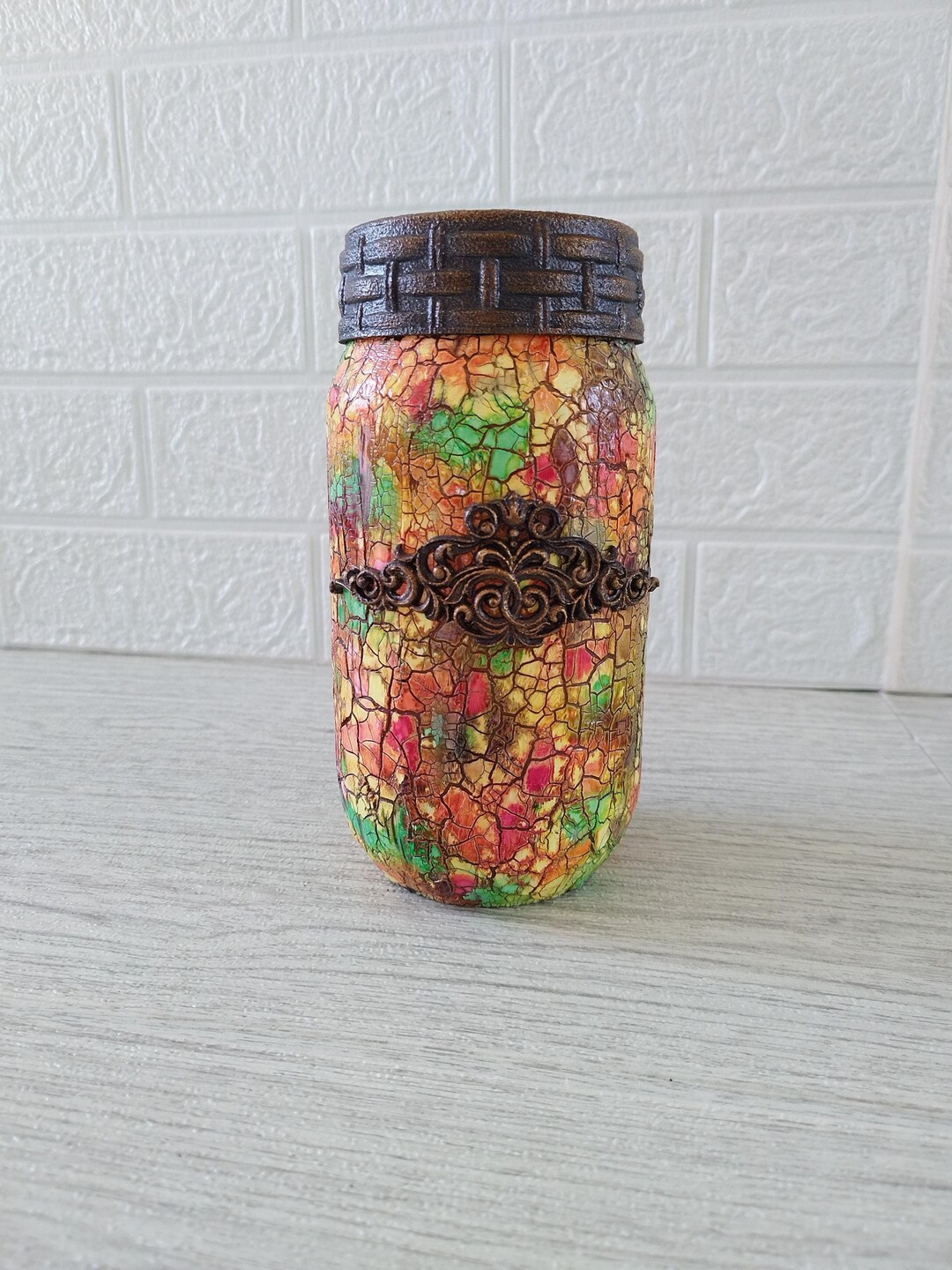 Hand-painted Colorful Jar, Hand Decorated Glass Jar, Unique Decorative ...