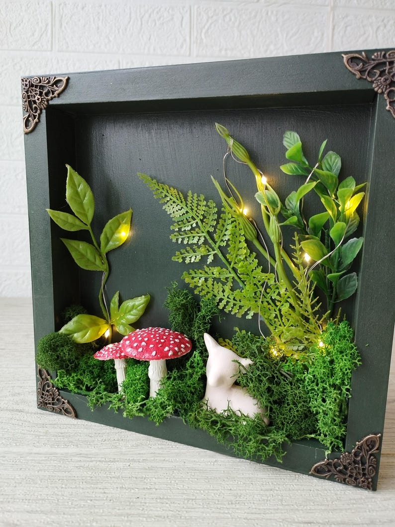 Moss and Mushroom Wall Art, Handcrafted Wooden Frame With Mushrooms ...