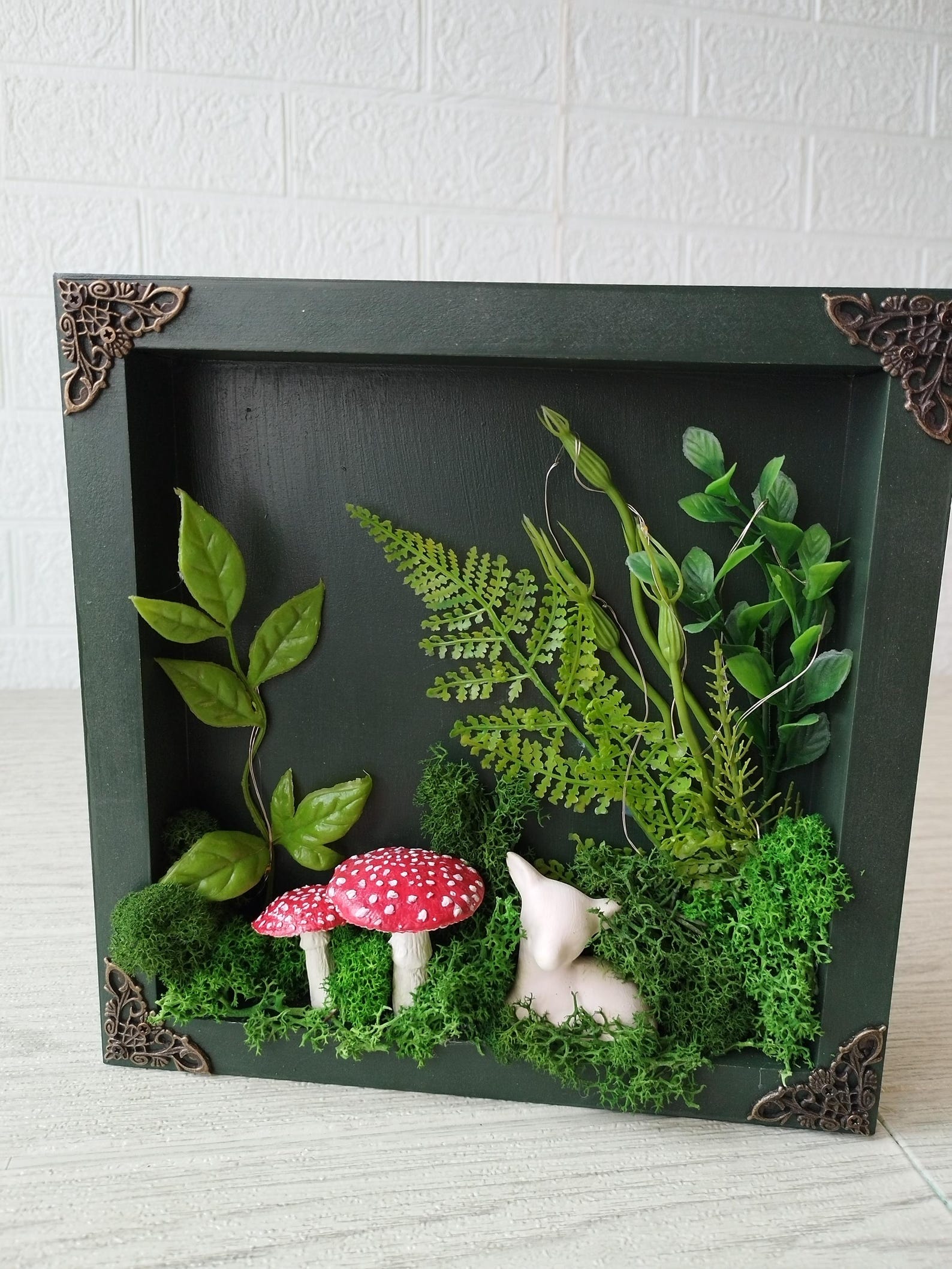 Moss and Mushroom Wall Art, Handcrafted Wooden Frame With Mushrooms ...