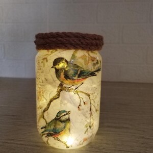 Handmade Bird-themed LED Lantern With Decoupage Design, Jar With Lights ...