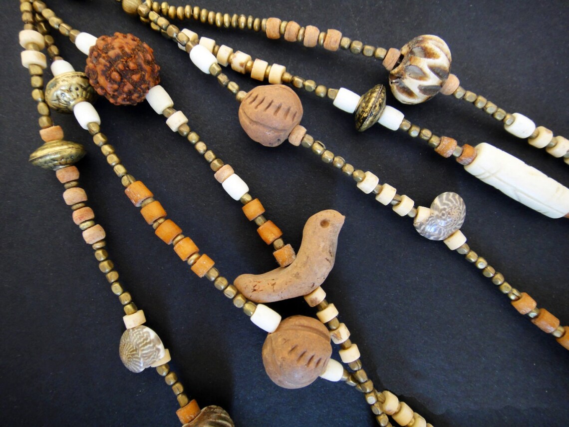 Clay Bronze Yak Bone and Shell Necklace in 3-strands | Etsy