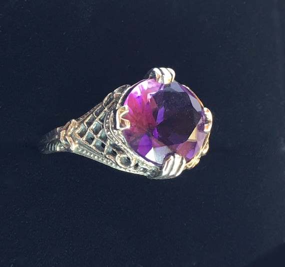 Amethyst 4 Carat 1930's Retro Design Size 8 Ring | Etsy