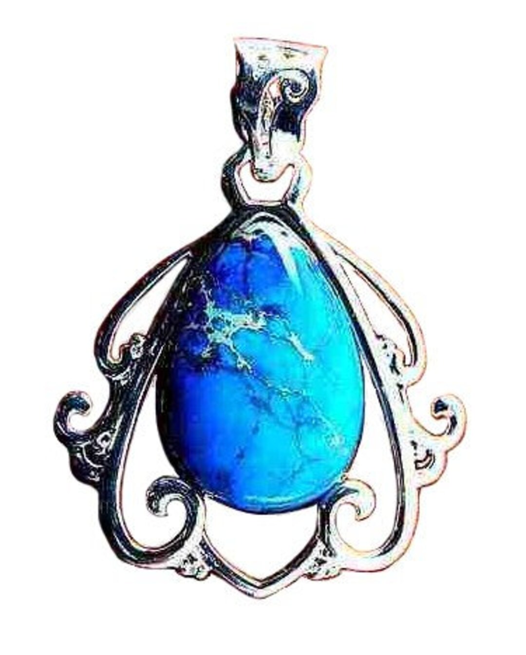 Deep Turquoise Blue Sea Sediment Pear-shaped Silver Baroque Pendant for ...