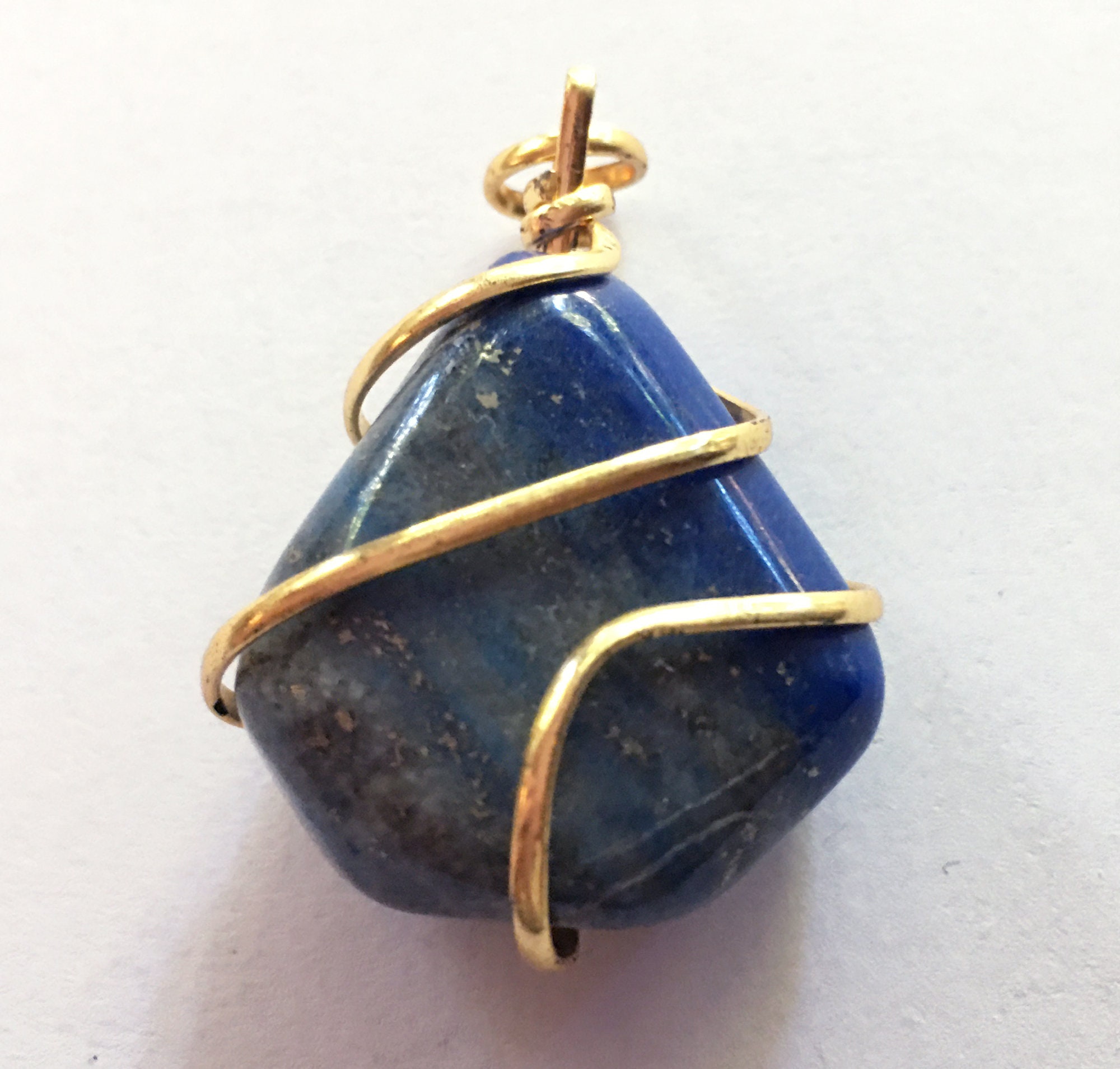 Lapis Lazuli Tumbled Stone in Gold Wire Wrap - Etsy