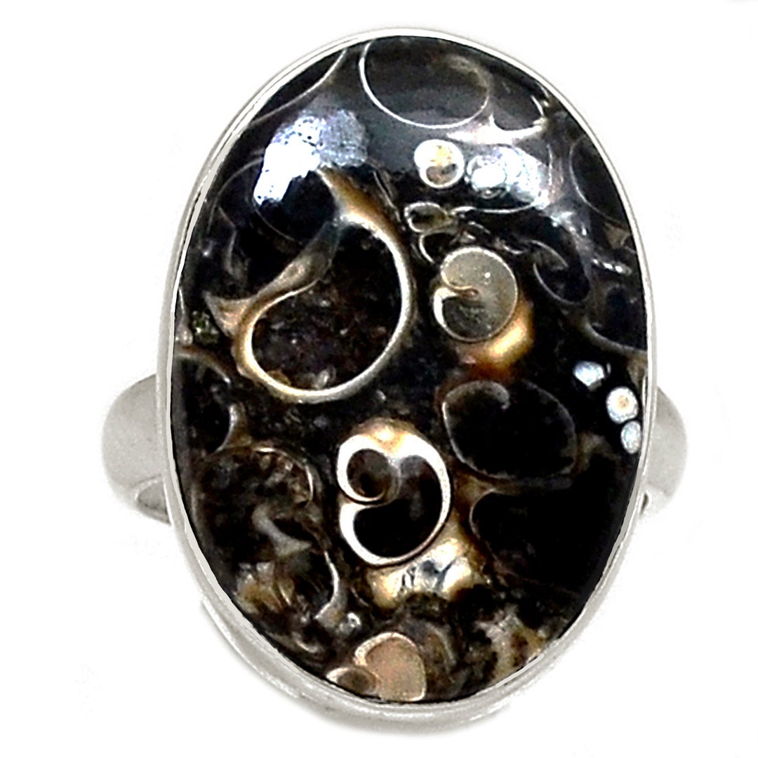 Turritella Agate Ring Aka Elimia Agate Ring Size 8.5 in Sterling Silver ...