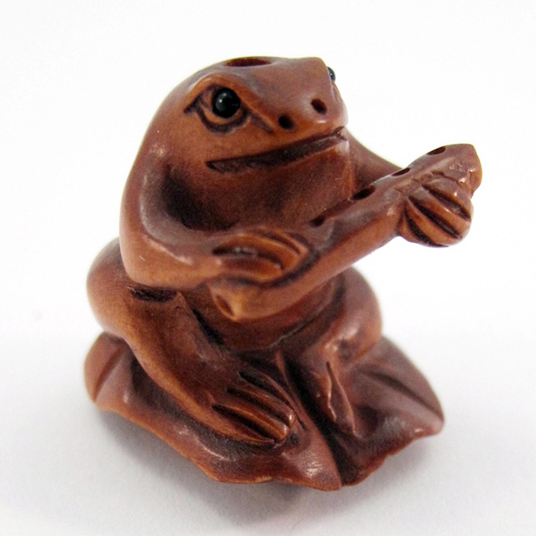 Frog With Flute Boxwood Ojime Bead - Etsy