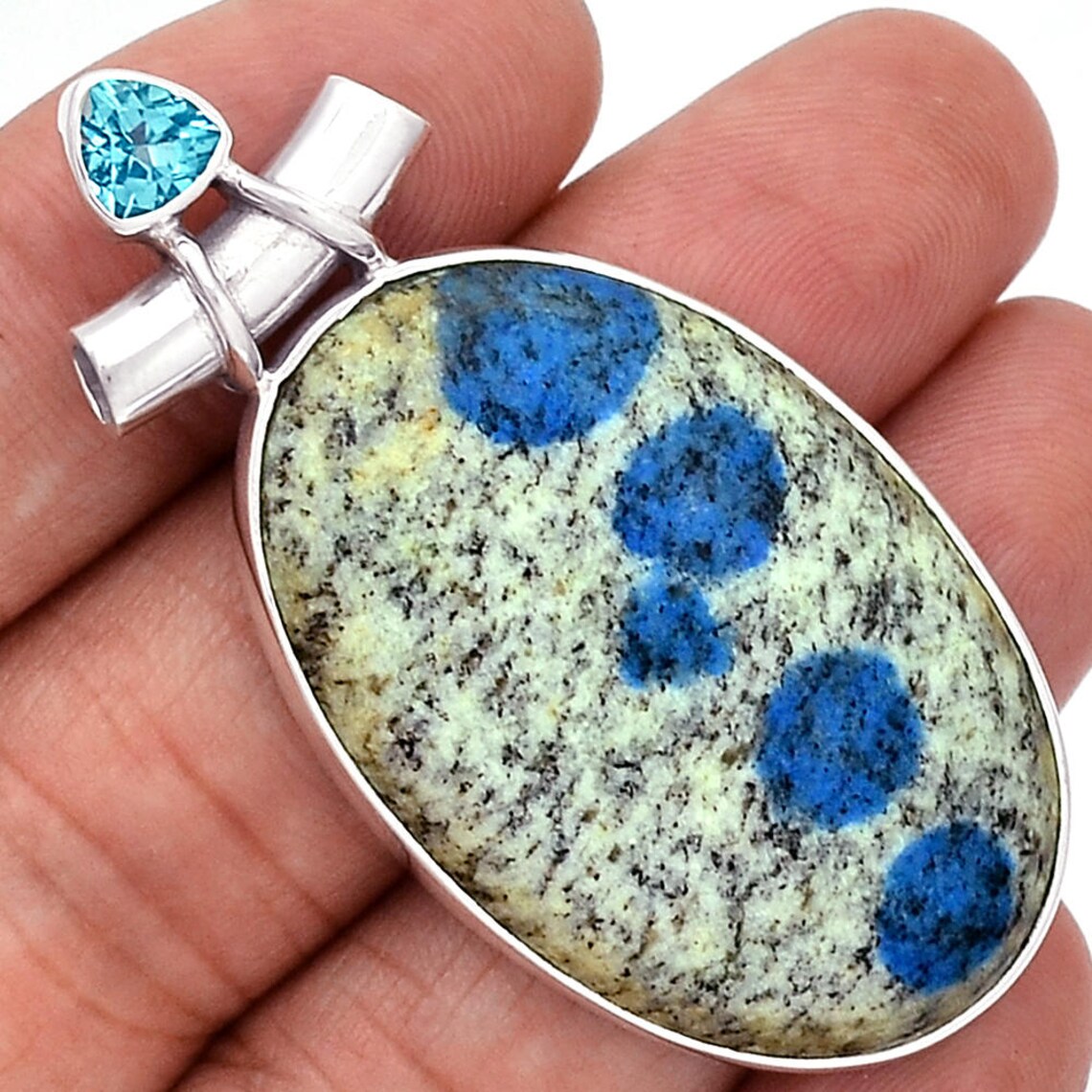 K2 - Azurite Deposits in Granite - Elongated Oval-k2 With Blue Topaz ...