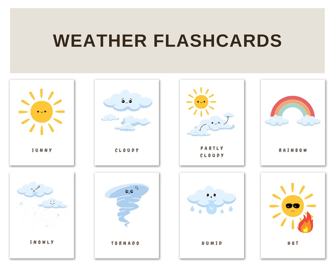 16 Weather Flashcards Printable Flash Cards for Montessori Learning ...
