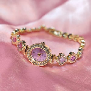 Pink Princess Zircon Stone Oval Watch, Vintage Look Wrist Watch, Gift ...