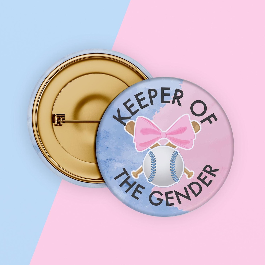 Keeper of the Gender, Gender Reveal Pin Button, Baseball or Bows She ...
