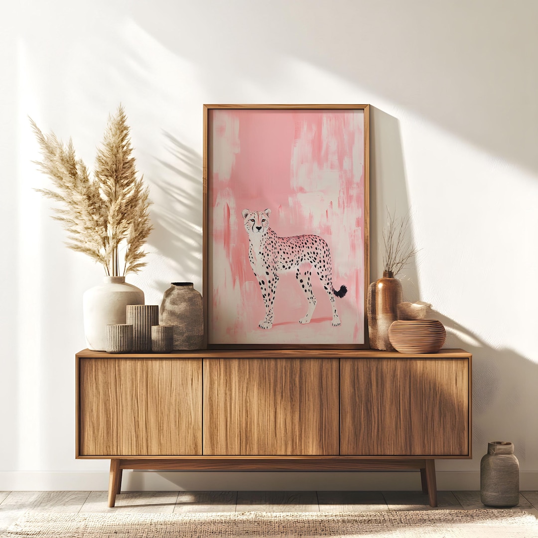 Leopard Print Poster, Contemporary Art for Maximalist Home, Pink Modern ...