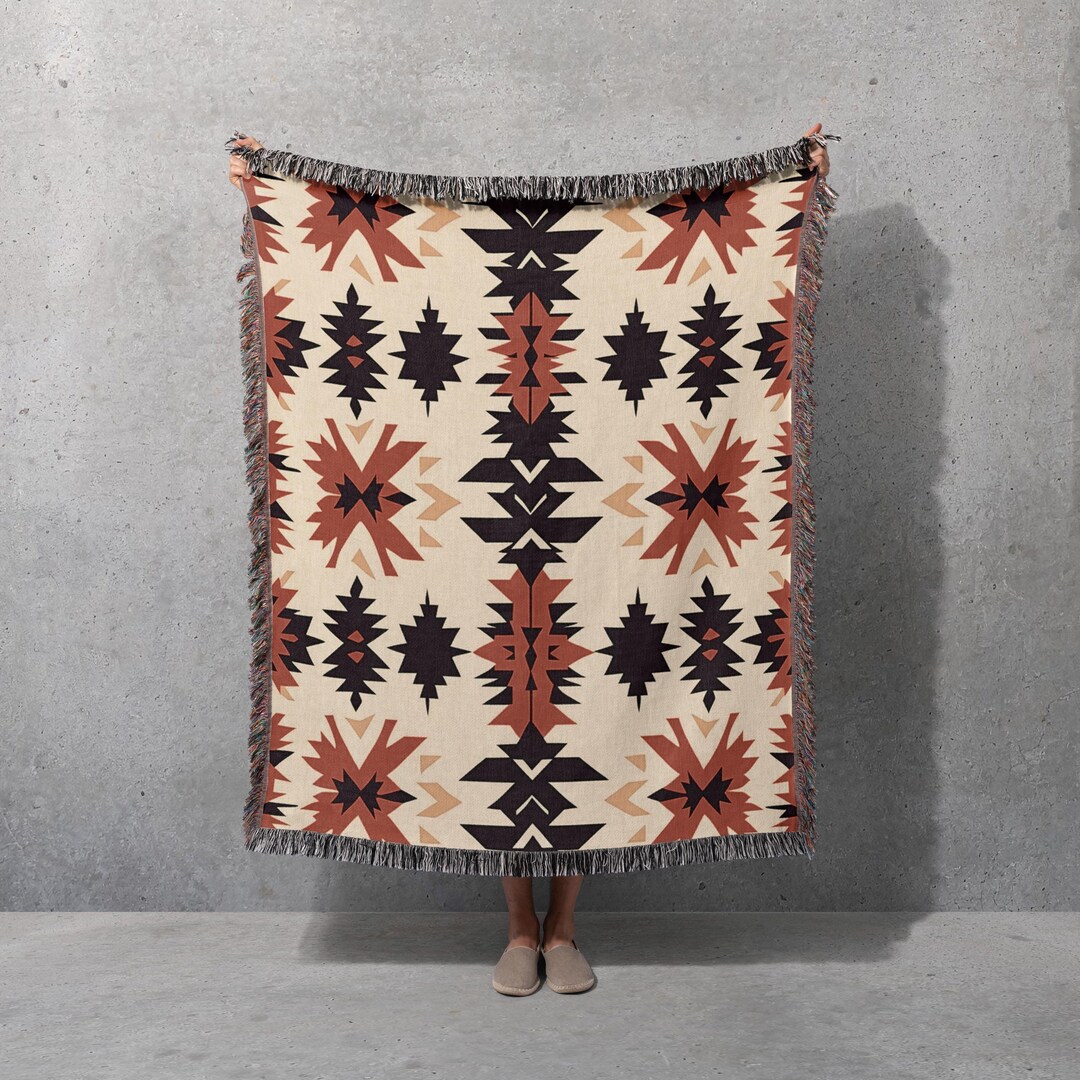 Boho Native Design Wool Blanket: Southwestern Throw, Native American ...