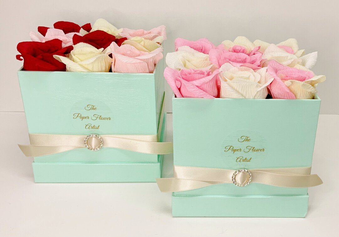 Flower Boxes-paper Flowers-crepe Paper Flowers-rose Boxes-bouquet ...