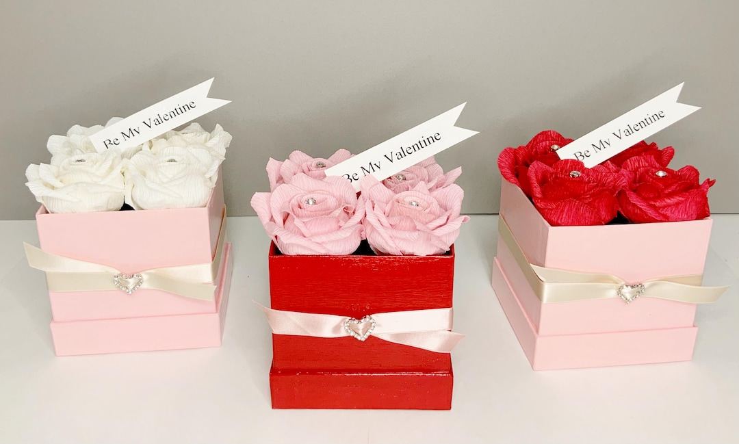 Valentine Roses-flower Boxes-paper Flowers-crepe Paper Flowers-rose ...