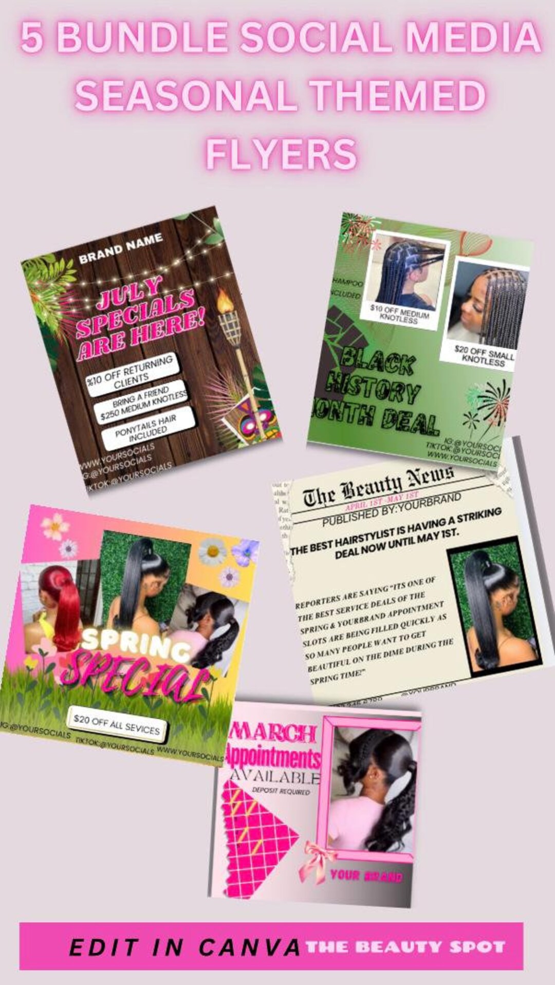 Black History Month Flyer Bundle, Seasonal Hair Flyers Templates ...