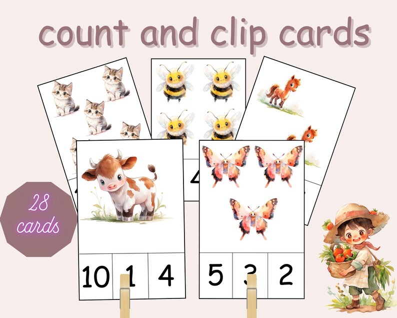 Animal Count and Clip Cards Printable, Preschool Math Activity ...