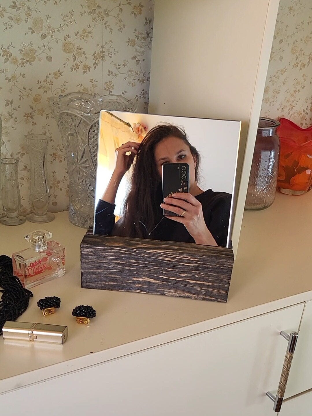 Tabletop Mirror, Wooden Mirror, Mirror in Stand, Makeup Mirror, White ...
