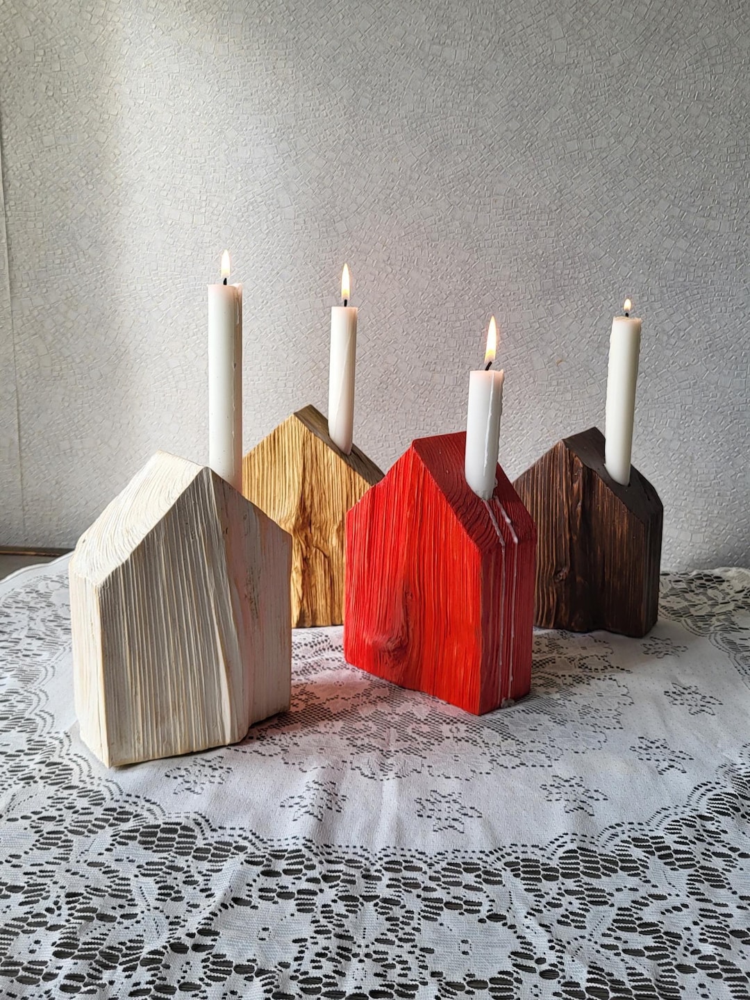 Wooden House Candle Holder: Rustic Wood Candlestick, Christmas Home ...