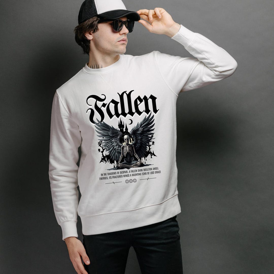 Fallen Skeleton Angel Sweatshirt – Dark Gothic Aesthetic, Winged Skull ...