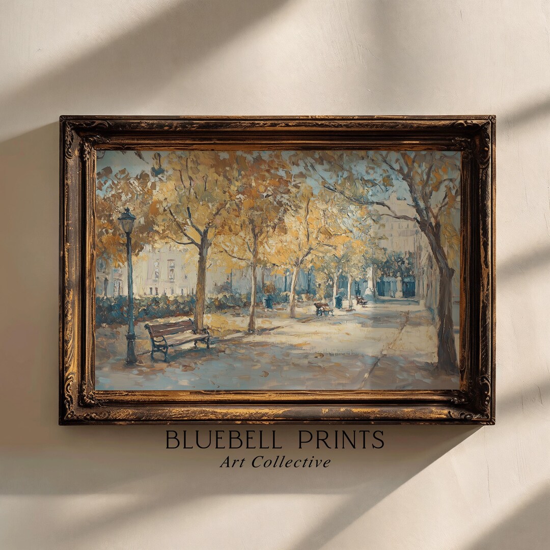 Vintage Park in Fall Oil Painting | Rustic Montreal Village Wall Art ...
