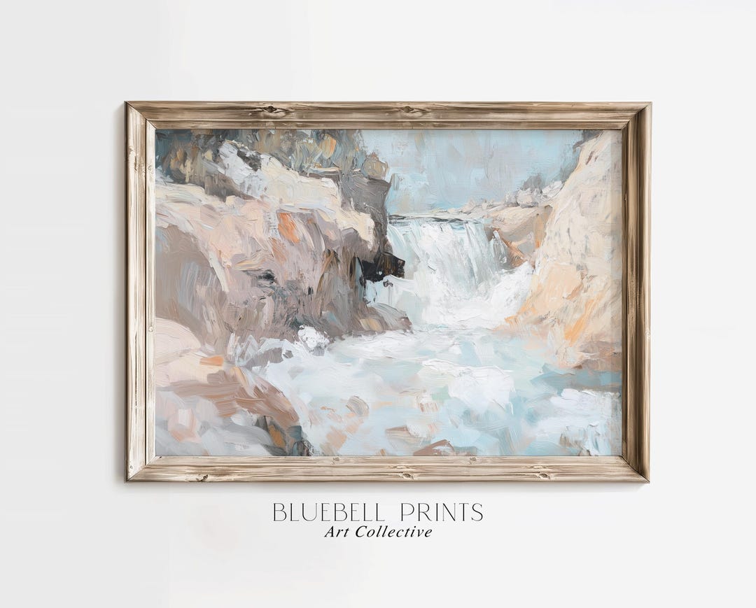 Rustic Waterfall Abstract Oil Painting | Country Farmhouse Cabin Wall ...