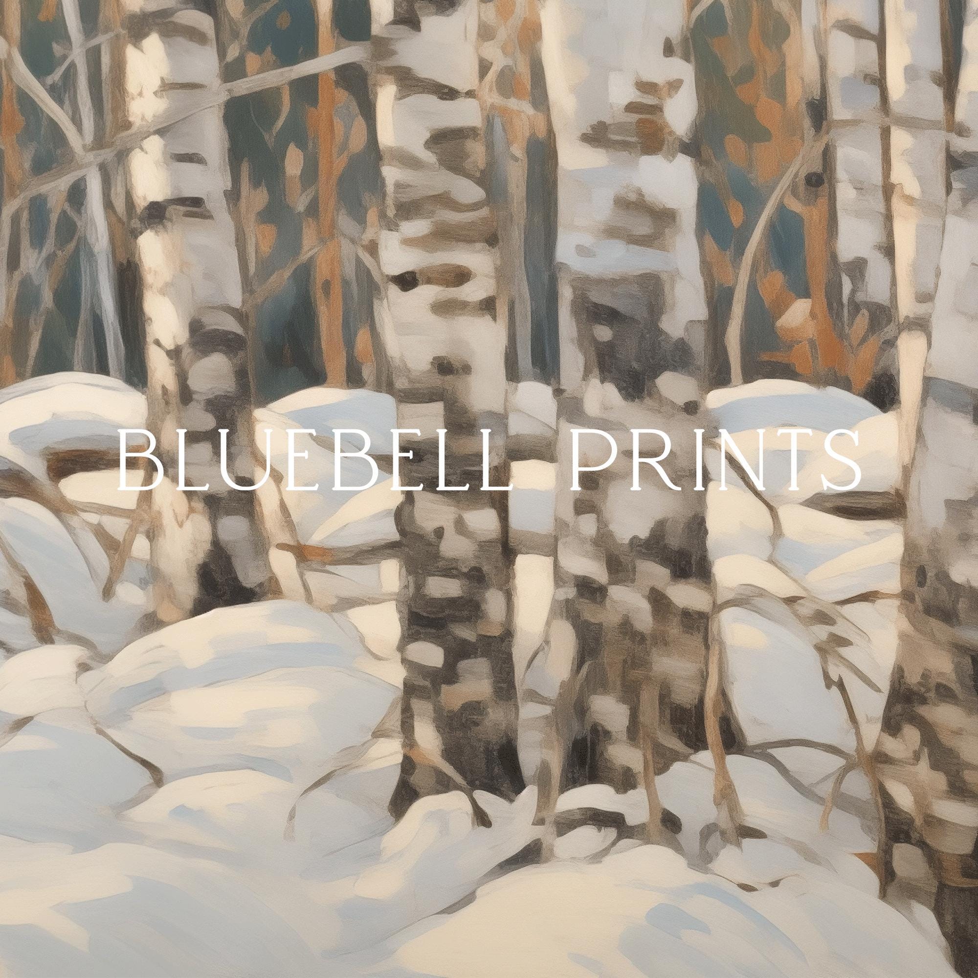 PRINTABLE Snowy Birch Tree Forest Oil Painting | Cozy Cabin Christmas ...