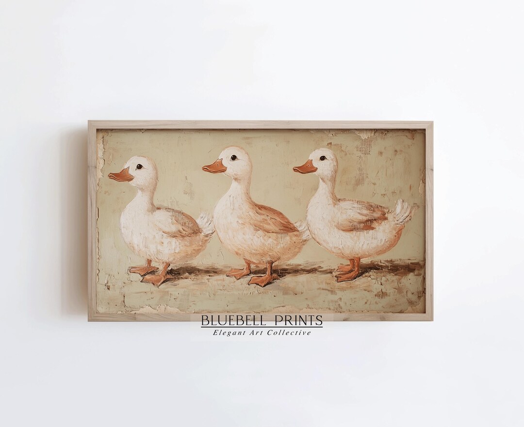 Vintage Ducks FRAME TV Art | Rustic Kid's Farmhouse Animal Painting ...