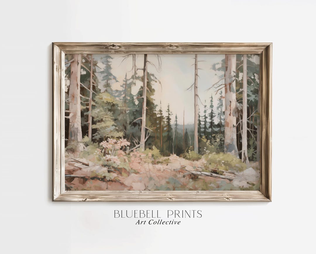 Woodland Forest Trees Oil Painting | Rustic Country Farmhouse Wall Art ...
