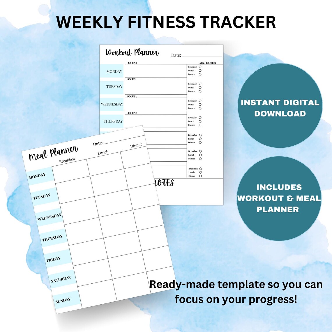 Printable Workout Planner, Printable Meal Planner Bundle. Fitness ...