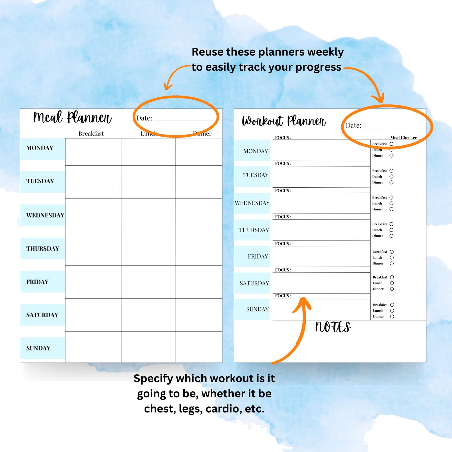 Printable Workout Planner, Printable Meal Planner Bundle. Fitness ...