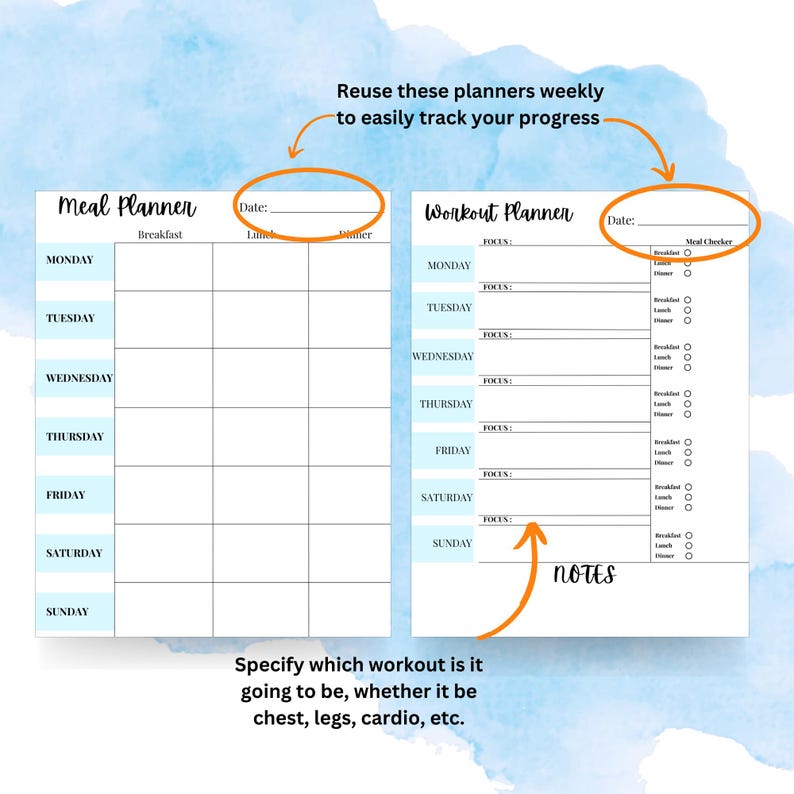 Printable Workout Planner, Printable Meal Planner Bundle. Fitness ...