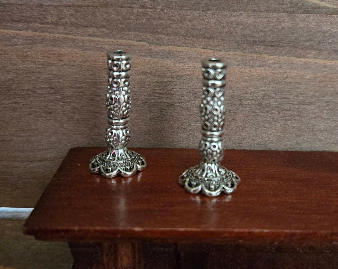 Dollhouse Miniature Tall Silver Candlesticks - Etsy