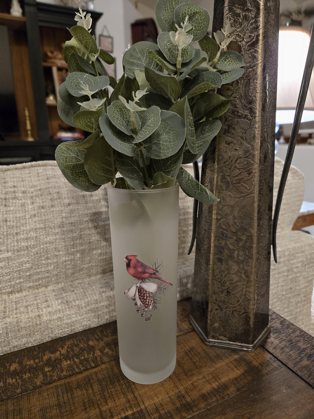 Beautiful Frosted Glass Vase With Cardinal Design - Etsy