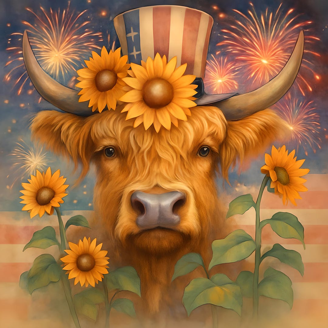 Highland Cow With Fireworks - Etsy